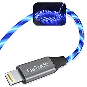 LED iPhone Charger Cord Light Up Lightning Cable | MFi Certified Apple Charger | Cool USB Fast Charging for iPhone 12 11 Pro Max XR X SE 8 Plus, iPad iPod and More (Blue, 6ft)