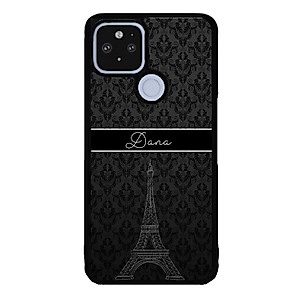 Paris Eiffel Tower Personalized Black Rubber Phone Case Compatible With Google Pixel 8 Pro, 8a, 8, 7a, 7, Pixel 7 Pro, 6a, Pixel 6 Pro, 6, 5, 4a 5G, 4a 4G, 4, 4 XL, 3a, 3a XL, 3, 3 XL, 2