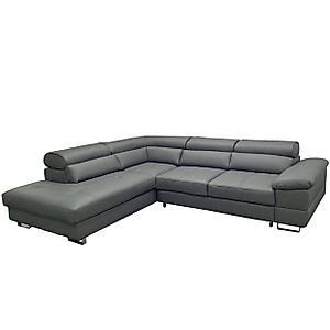 VVR HOMES Costa Grain Leather Timber Green European Modern Sectional Full XL Sleeper Sofa with Storage, Left Corner