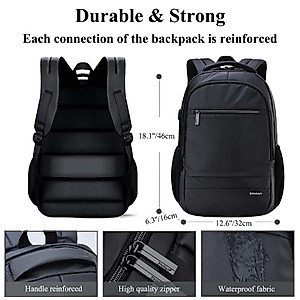 Vaupan Laptop Backpack, Business Travel Backpack with USB Charging Port, Durable Water Resistant College Bookbag Computer Bag Gifts for Men & Women Fits 15.6 Inch Notebook (Black)