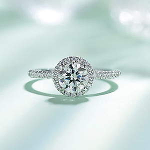 ANSTERGEMS Moissanite Ring 1CT D VVS Moissanite 925 Silver Halo Statement Ring Engagement Wedding For Women