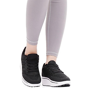 PPXID Women's Platform Fashion Sneakers Breathable Mesh Walking Shoes Lightweight Non Slip Running Shoes-Black 12 US Size