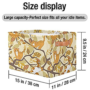 Pardick Large Collapsible Storage Bins ,Animal Cat Tree Decorative Canvas Fabric Storage Boxes Organizer with Handles，Rectangular Baskets Bin for Home Shelves Closet Nursery Gifts