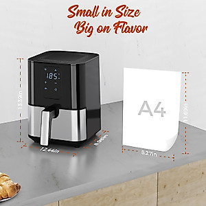 Kitchen Elite Air Fryer Oven 4.5 Qt, 1-Touch Digital Display Compact Cooker，Space-saving, Nonstick and Dishwasher Safe Basket, Stainless Steel