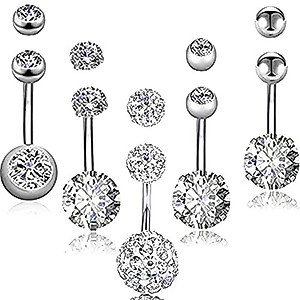 5 PCS 14G Stainless Steel Belly Button Rings for Women Girls, YEELONG 5 Style Silver Navel Piercing Body Piercing Jewelry