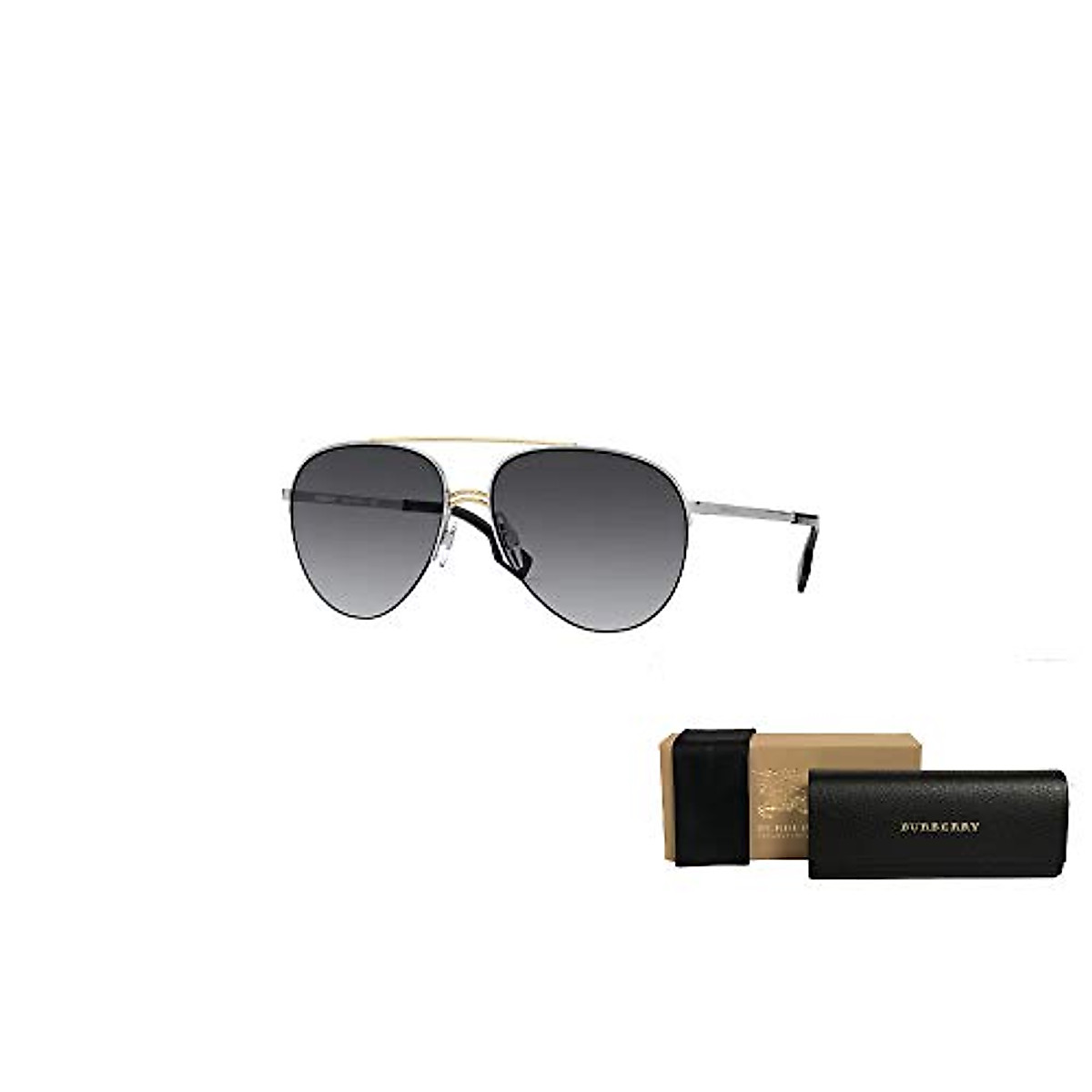 BURBERRY BE3113 Ferry 13038G Silver/Gold/Gradient Grey Pilot Sunglasses for Women + BUNDLE with Designer iWear Complimentary Care Kit