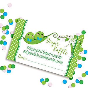 Two Peas In A Pod Twin Boys Diaper Raffle Tickets for Baby Showers, 20 2" X 3” Double Sided Insert Cards for Games by AmandaCreation, Bring a Pack of Diapers to Win Favors & Prizes!