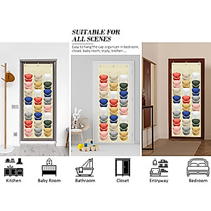 Hat Rack for Baseball Caps 27 Pockets Hat Organizer Hanging Over The Door Hat Storage Organizer for Closet Wall With Clear Pockets & 3 Hooks Caps Hat Holder Hanger for Baseball & Sport Caps,Cowboy Hat