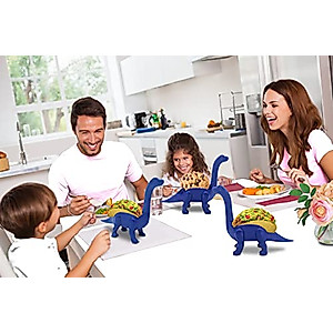 Vezna Home Goods Dinosaur Taco Holder Kids Taco Stand, Holds 2 Shells for Fun Taco Tuesday Party, Blue Jurassic Brontosaurus Dino Plate
