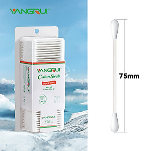 YANGRUI Cotton Swab, 510 Count Bamboo Stick BPA Free Naturally Pure Double Round Ear Swabs White Cotton Buds (Pack of 1)