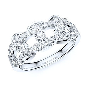 PRSTANI Sterling Silver 8mm Wide Vintage Interlocking Knot Round Brilliant Genuine Moissanite Cocktail Ring Wedding Band (6.5)