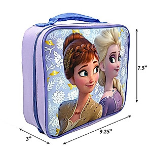 Disney Frozen 2 Lunch Box with Princesses Elsa and Anna - Soft Insulated Lunch Bag for Girls, Purple