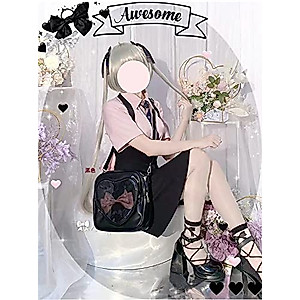 RAINBOW SMILE Ita Bag Multi-Purpose Backpack Crossbody Heart Purse Kawaii Pin Display Bag with Insert （2117-Black