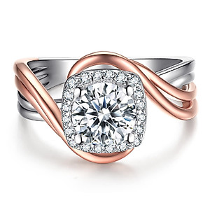 JewelryPalace Luxury 1ct Moissanite Halo Engagement Rings for Women, Infinity 14K Rose Gold 925 Sterling Silver Promise Ring for Her, Twisted Simulated Diamond Anniversary Wedding Rings H-J Size 7