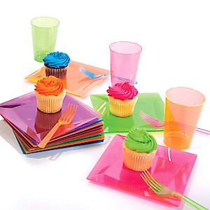 Party Essentials Hard Plastic 10-Ounce Party Cups/Drinking Glasses/Tall Tumblers, 25-Count, Assorted Neon