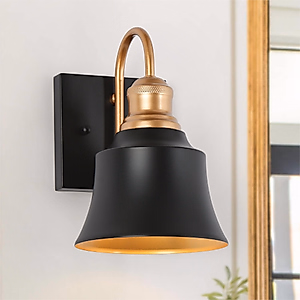 classy leaves Black Wall Sconces, Modern Farmhouse Sconce Wall Lighting Metal Shade Wall Mount Sconce Light Fixtures for Bedroom Mirror Living Room Matte Black and Dark Gold Finish