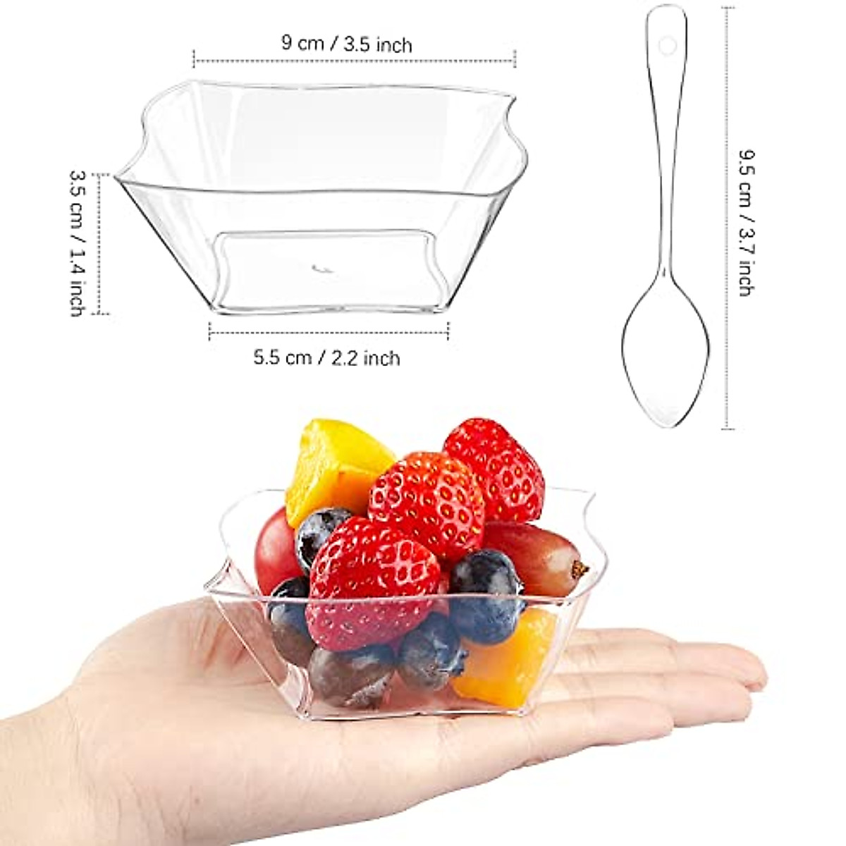 TOFLEN 50 Pack 5 oz Mini Dessert Cups with Spoons - Mini Appetizer Plates Disposable Small Plastic Bowls for Desserts, Samplers, Party Serving Trifles & More