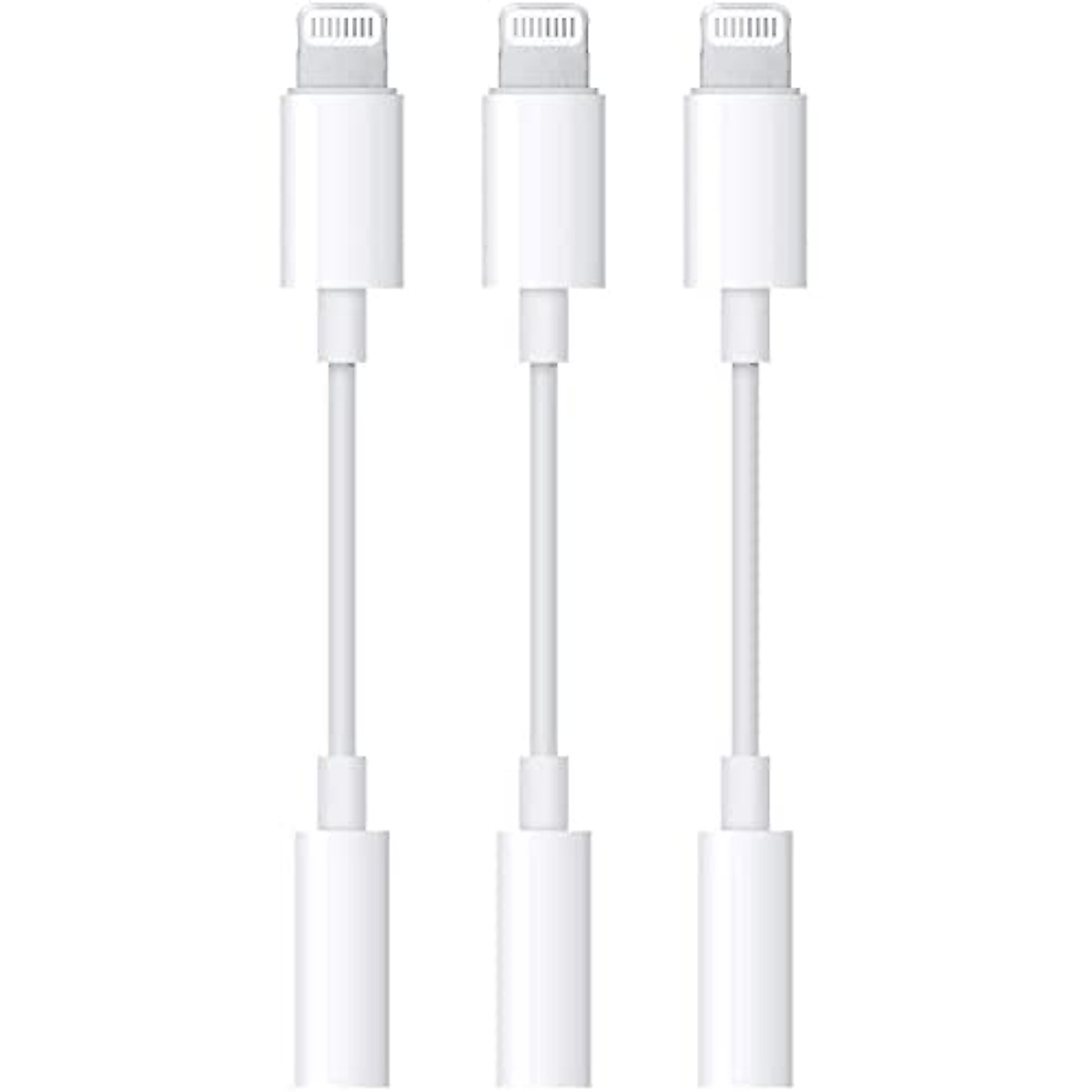 3 Pack Headphone Adapter for iPhone, [Apple MFi Certified] Lightning to 3.5 mm Headphone Earphone Jack Adapter Compatible with iPhone 14/13/12/11/XS/XR/X 8 7, Support All iOS Systems (White)