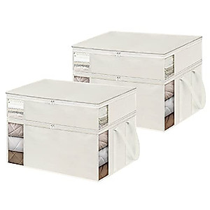 StorageWorks 135L Large Storage Bags, Storage Containers for Clothes, Blanket Storage Bags with Dual Zipper, Clear Window Storage Bins, Beige, 2-Pack
