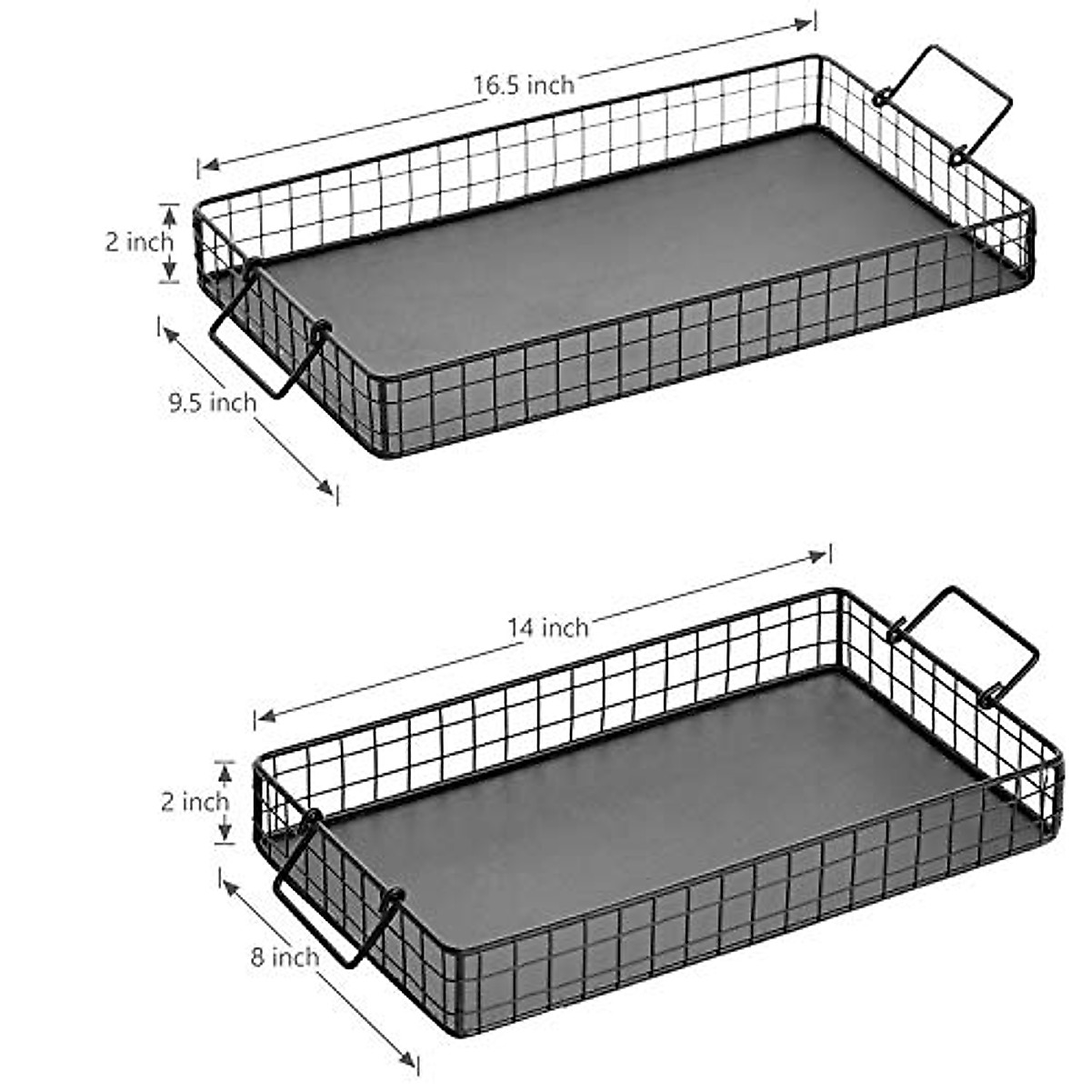 MyGift Black Metal Wire Nesting Serving Trays, Decorative Storage Baskets with Handles, Set of 2
