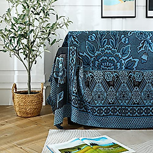 YASHLIE Vintage Large Woven Throw Blanket 70x80 Knit Blanket Chair Cover Bed Blanket (Classical Style/A, Full Bed 70 * 80)