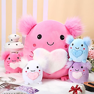 Hiboom 5 Pcs Axolotl Plush Stuffed Animal 12 Inch Large Axolotl Plush Pillow with 4 Baby Axolotl in Her Tummy Soft Cotton Plush Animal Pillow for Boys Girls Valentine's Graduation Birthday Party Decor