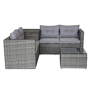 GODAFA 4-Piece Outdoor Patio Furniture Set-All-Weather PE Rattan Sectional Sofa with Storage Box-Perfect for Backyard, Porch, and Poolside, 1, Gray