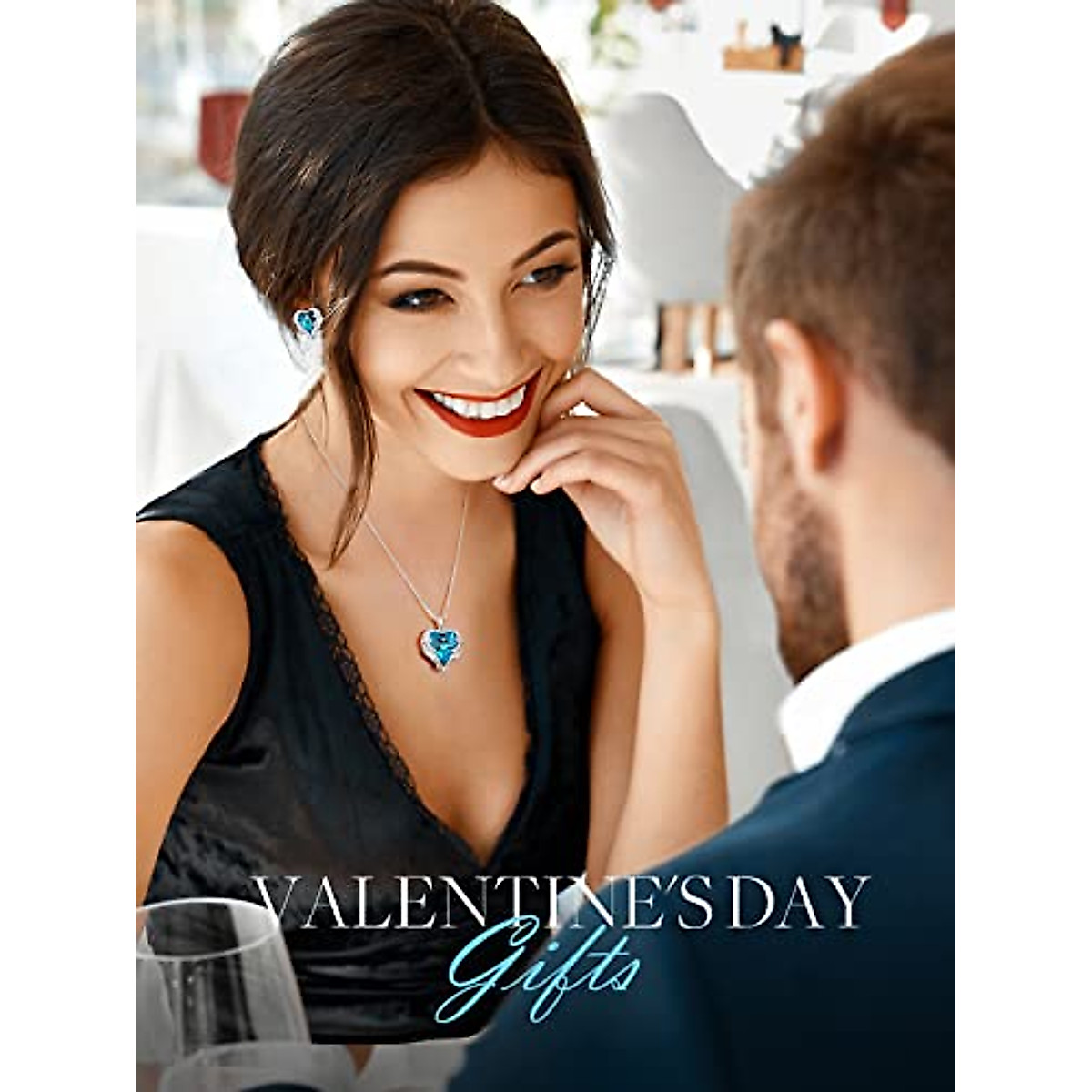 CDE Angel Wing Mom Necklaces for Women Embellished with Austrian Crystals Pendant Necklace Heart Of Ocean Valentine's Day Jewelry Gift for Mom Women Mom Wife Stepmom