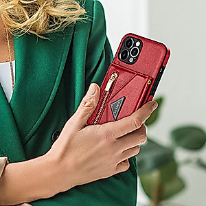 KUDEX Wallet Case for iPhone 13 Pro Max,Slim Fit Card Holder Case with Crossbody Strap Leather Magnetic Handbag Protective Folding Case Cover for Women Girl for iPhone 13 Pro Max 6.7" 2021(Red)