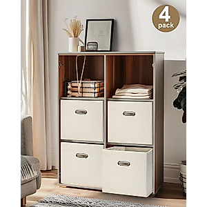 NEATJELAI Storage Cubes 13 Inches Cube Storage Organizer Bins Linen Fabric Storage Container with Metal Hallow Handles,Foldable Design for Shelves Closet Organizers and Storage, 4 Pack, Beige