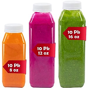 30 Pack of Empty Bottles, Plastic Bottles with Lids, Includes 10 Each Of 8 oz Bottles, 12 oz Bottles, and 16 oz Bottles, Plastic Milk Bottles With Tamper Proof Bottle Caps Lids Great Juice Bottles