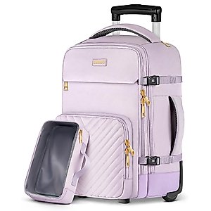 DEEGO Rolling Backpack for Women, 17.3 inch Travel Backpack with Wheels for Adult, Large Wheeled Backpack with Toiletry Bag, College Roller Travel Backpack Carry on Luggage for Work Business, Purple