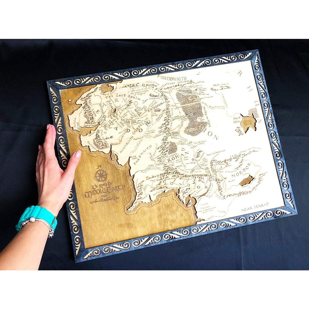Handmade Large Wooden Map Compatible with Hobbits and Middle Earth Map LOTR | Set of coasters | Map Gift Idea| Decor Map | Gift Idea Fantasy Map | Gift for Him | Gift for Her