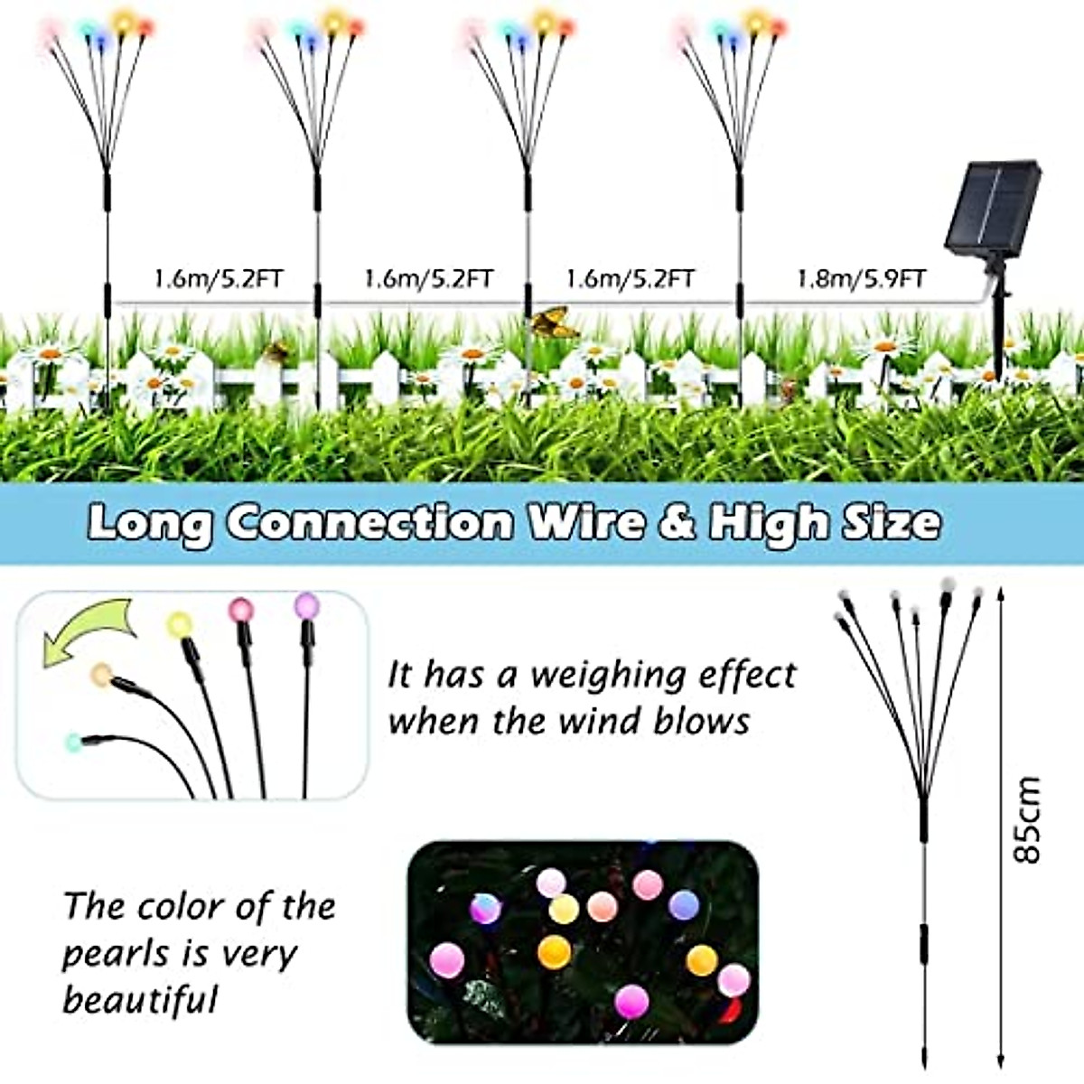 Upgraded Solar Garden Lights, 4 Pack Solar Powered Firefly Lights Outdoor Waterproof, Multicolor Solar Swaying Light for Outdoor Yard Patio Walkway Decor