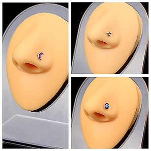 Jewseen Nose Rings Set 3PCS Moon Star Marble Stone Nose Piercing 18g Stud Rings Body Piercing Jewelry