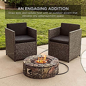 Best Choice Products 30,000 BTU Gas Fire Pit for Backyard, Garden, Home, Outdoor Patio w/Natural Stone, Propane Hose, Handle, Cover