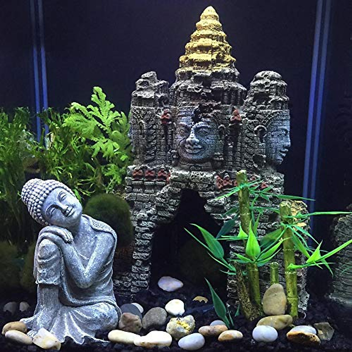SLOCME Aquarium Large Buddha Statue Decorations - Aquarium Buddha Ornament with Hole for Betta Fish to Swim Through