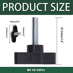 Keadic 20 Pcs M6x20 Clamping Screw Knob Thumb Screws, Carbon Steel 36# Threaded Knurled Thumbscrew Screw on Tee Wing Plastic Knob (1/4”x 25/32”)