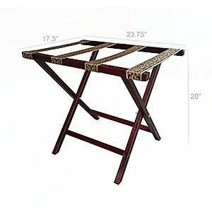 FixtureDisplays® Practical Straight Leg Luggage Rack with Tapestry Webbing, Mahogany, Brown Straps 104368