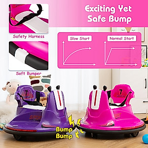 HONEY JOY 12V Bumper Car for Toddlers 1-3, Baby Ride on Bumper Car w/Dual Joysticks, Flashing LED Light & 360 Degree Spin, Electric Vehicle for Kids, Ride on Car w/Remote Control, Gift for Boys Girls