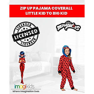 Miraculous Ladybug Big Girls Zip-Up Onesie Pajama Coveralls Red 10-12