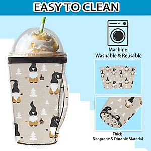 Christmas Cute Gnomes Reusable Iced Coffee Sleeve with Handle Neoprene Cup Sleeve For Soda, Latte, Tea, Beverages, Beer (Large 30-32 oz)