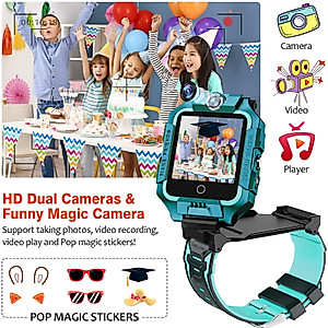 4g Kids Smart Watch W Gps Tracker, Phone Watch W Video Chat 3 Way-call Wifi Sos Touch Screen Child Tracker Phone Watches Christmas Birthday Gift For Boys Girls 3-15 Years W Sim Slot Kids Watch (Green)