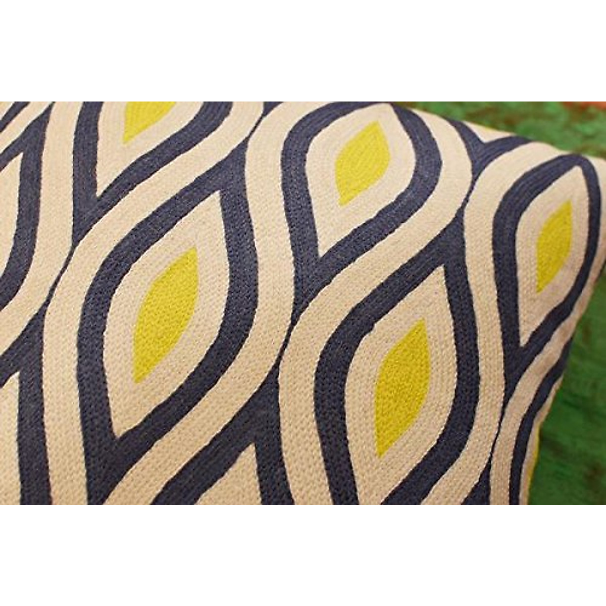 Kashmir Designs Gray Yellow Modern Pillow Cover | Contemporary Pillow for Couch | Abstract Throw Pillows | Modern Outdoor Pillows | Modern Farmhouse Chair Cushion | Hand Embroidered Wool | Size -18x18