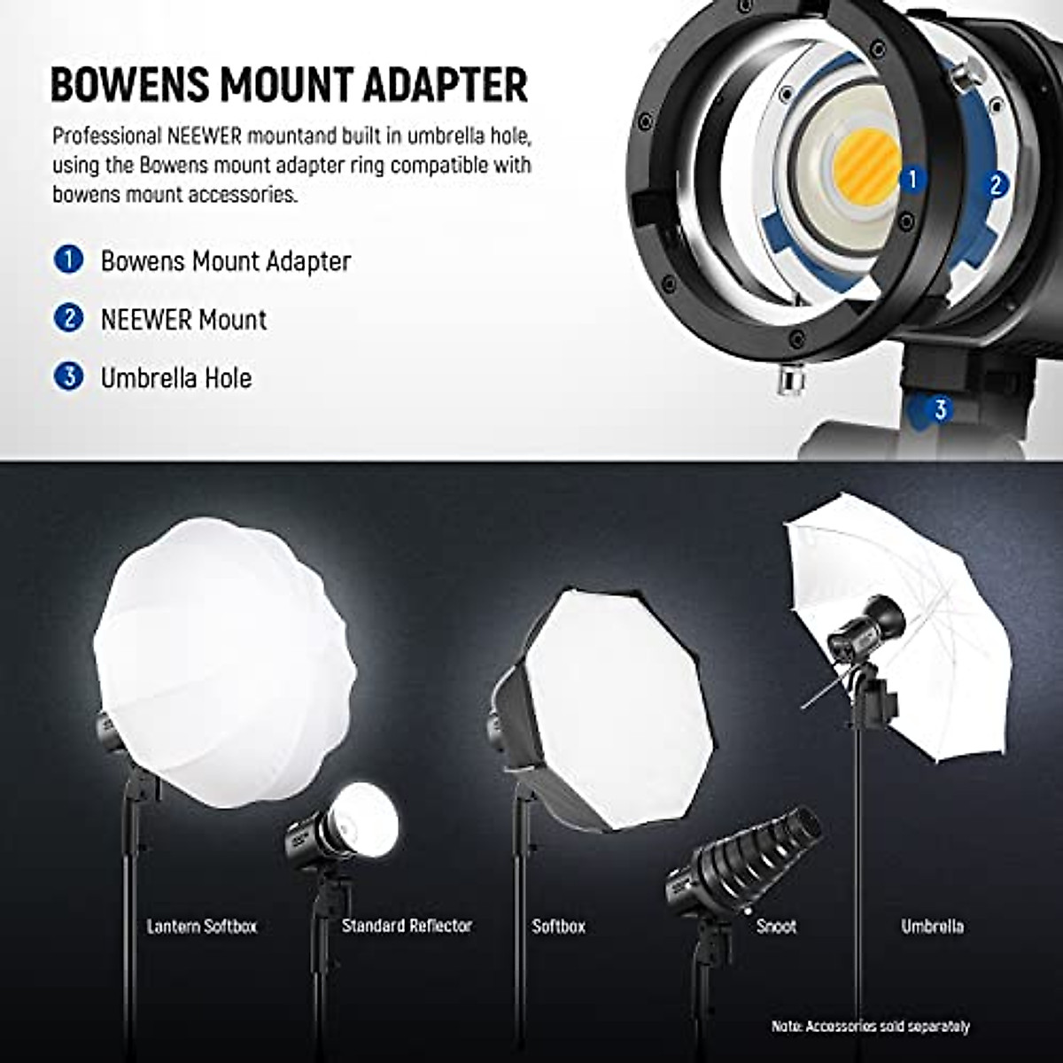 NEEWER MS60B LED Video Light 2.4G/APP Control, 65W Metal Mini Compact COB Continuous Output Lighting Spotlight 2700K-6500K, 40000lux@1m, CRI 97+/TLCI 98+, 12 Effects, PWM Dimming, Bowens Mount, Silver