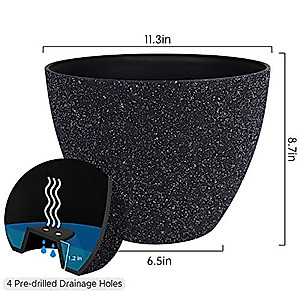 LA JOLIE MUSE Flower Pots Outdoor Indoor Planter - 11.3 inch Garden Plant Pots Tree Planter for Patio, Deck,Garden,Speckled Black,Set of 2