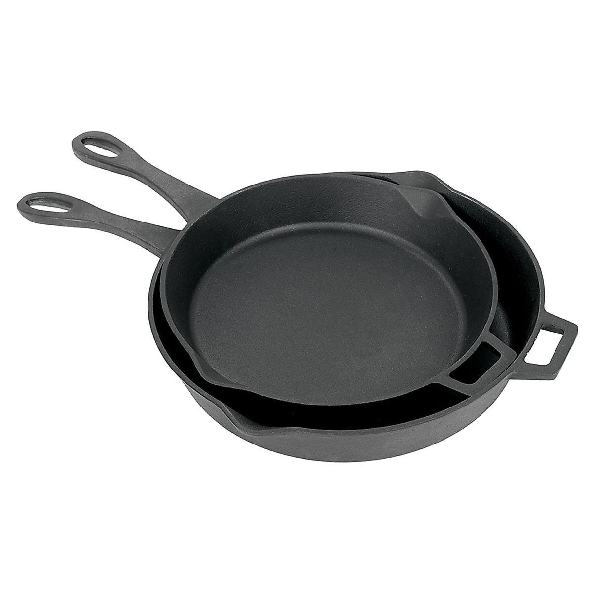 Bayou Classic 7453 12-in and 14-in Cast Iron Skillet Set Features Pour Spouts Perfect For Breakfast Pan Frying Sautéing and Baking