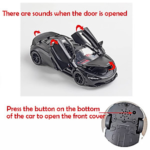 Alloy Collectible Black McLaren 720s Toy Vehicle Pull Back DieCast Car Model with Lights and Sound