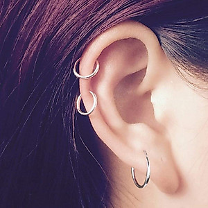 NewZenro 8Pcs Surgical Stainless Steel Sleeper Cartilage Daith Tiny Silver Small Huggie Hoop Earrings Mini Septum Hinged Clicker Nose Ring Helix Tragus Piercing for Women Mens 8mm 10mm Set 18g Gifts