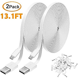 2 Pack 13.1FT Power Extension Cable for WyzeCam,WyzeCam Pan,KasaCam Indoor,NestCam Indoor, Blink,Cloud Cam, USB to Micro USB Durable Charging and Data Sync Cord for Security Camera-White